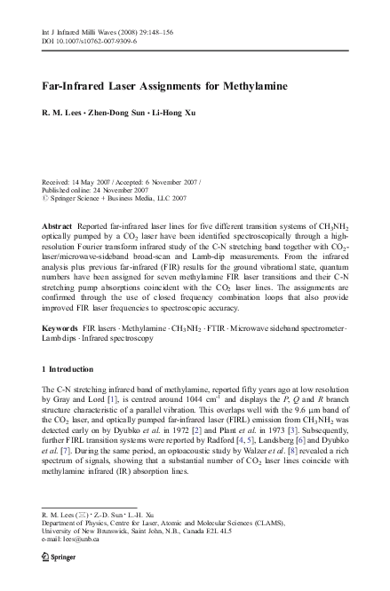 (PDF) Far-Infrared Laser Assignments for Methylamine