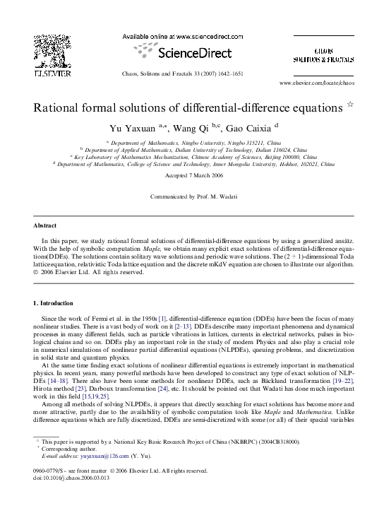 (PDF) Rational formal solutions of differential-difference equations