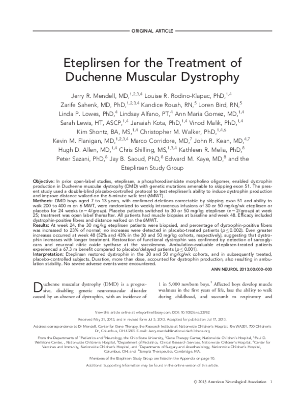 (PDF) Eteplirsen for the treatment of Duchenne muscular dystrophy