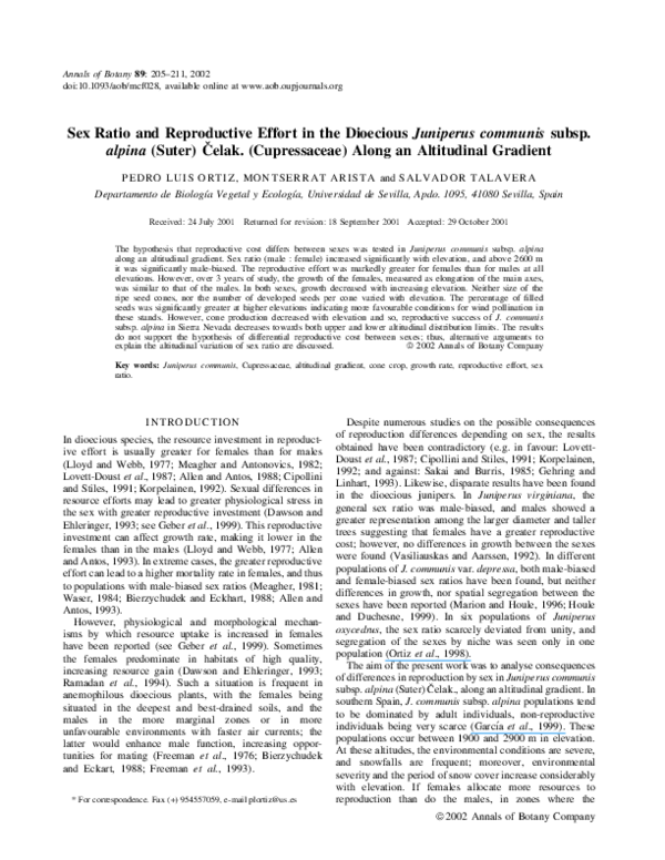 (PDF) Sex ratio and reproductive effort in the dioecious Juniperus ...
