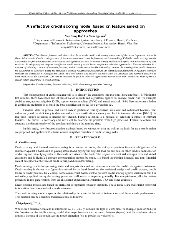 (PDF) An effective credit scoring model based on feature selection approaches