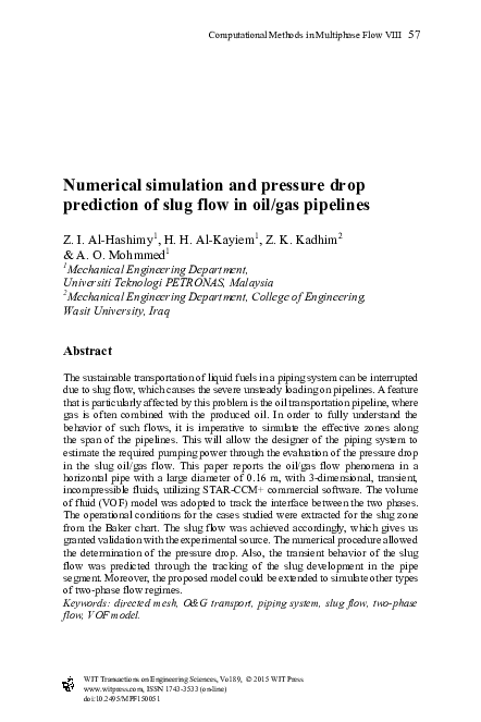 (PDF) Numerical simulation and pressure drop prediction of slug flow in oil/gas pipelines