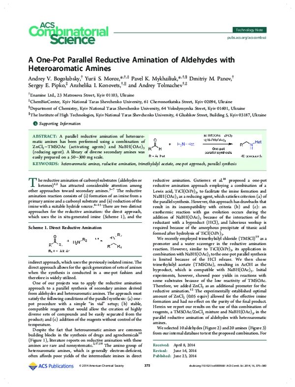 (PDF) A one-pot parallel reductive amination of aldehydes with ...
