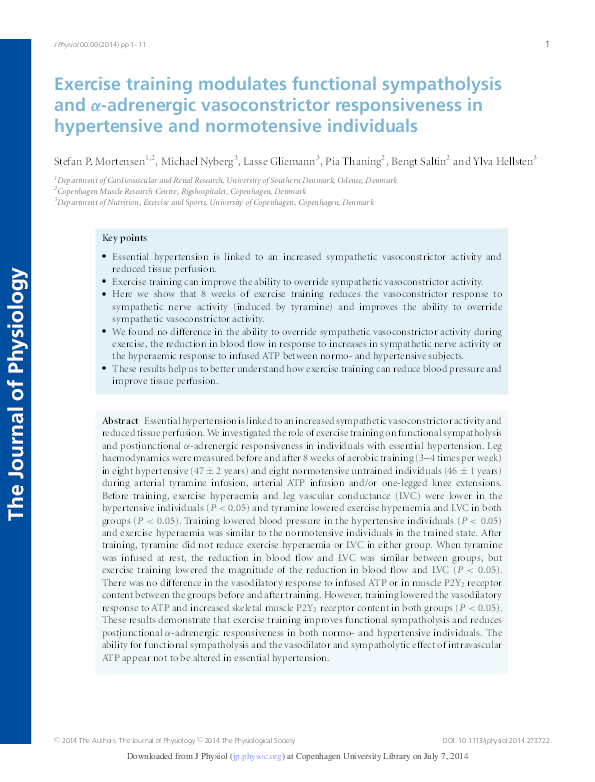 (PDF) Exercise training modulates functional sympatholysis and alpha ...
