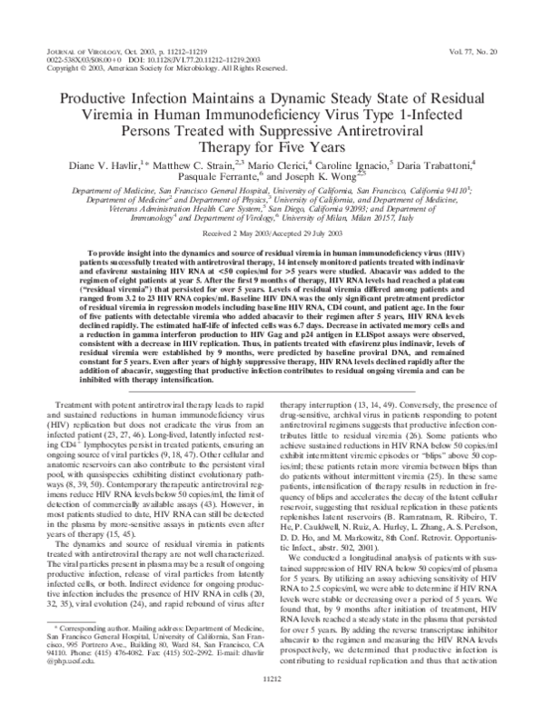 (PDF) Productive Infection Maintains a Dynamic Steady State of Residual ...