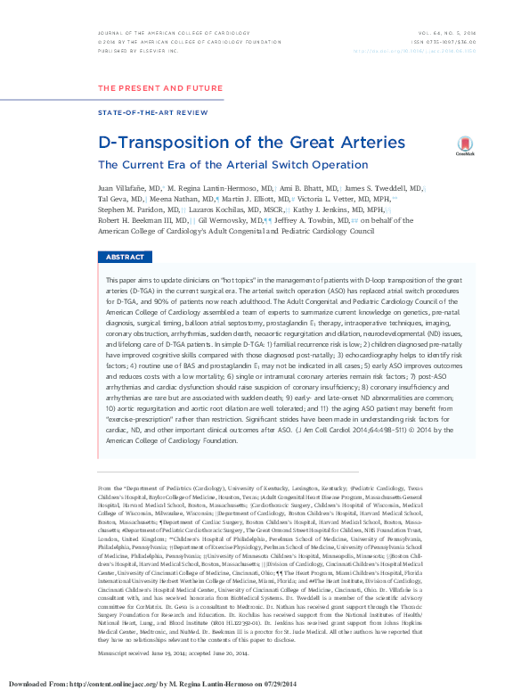 (PDF) D-Transposition of the Great Arteries
