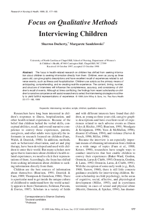 (PDF) Focus on qualitative methods: Interviewing children
