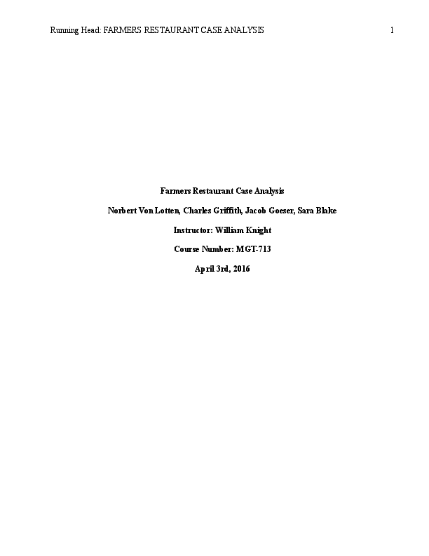 (DOC) Farmers Restaurant Case Analysis