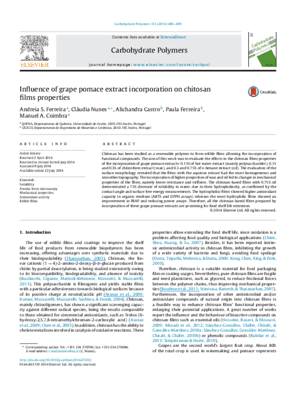 (PDF) Grape Pomace Extracts Enhance Chitosan Films
