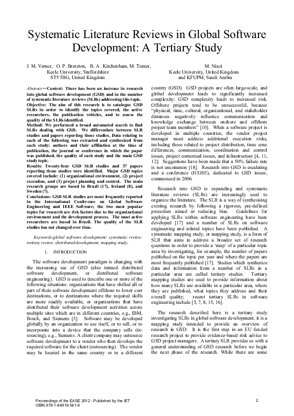 (PDF) Systematic literature reviews in global software development: A ...