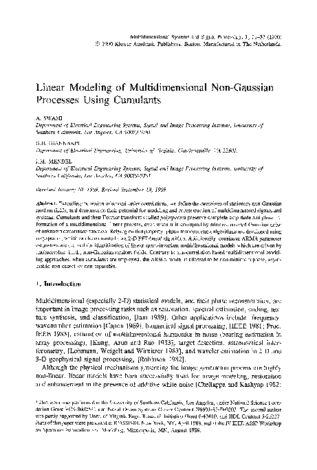 Pdf Linear Modeling Of Multidimensional Non Gaussian Processes Using