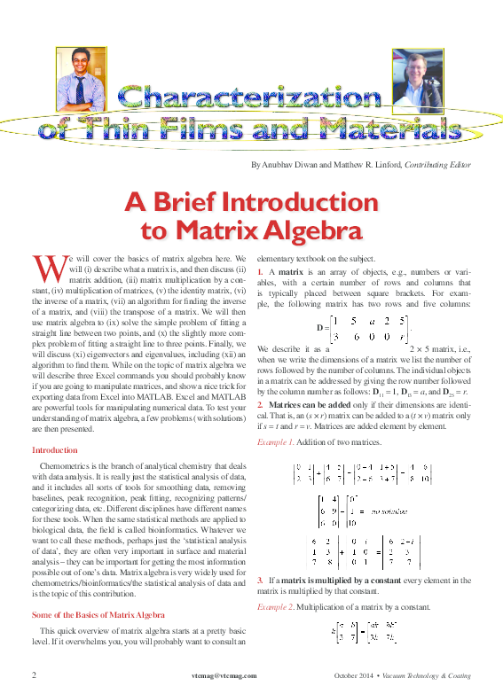 (PDF) A Brief Introduction to Matrix Algebra