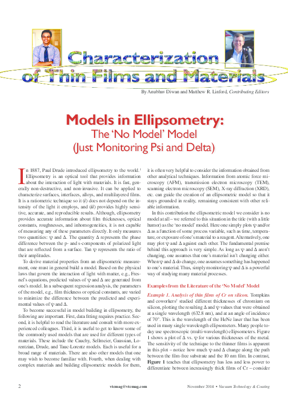 (PDF) Models in Ellipsometry: The 'No Model' Model (Just Monitoring Psi ...
