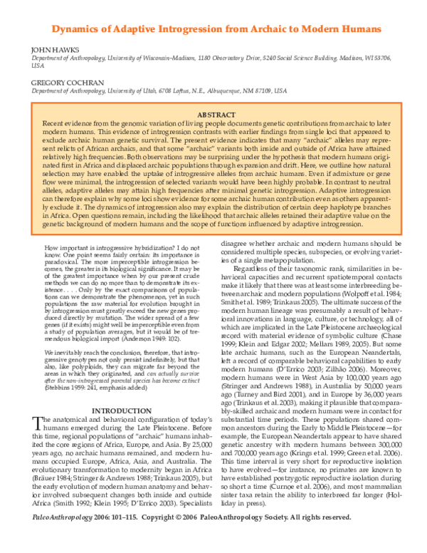 (PDF) Dynamics of Adaptive Introgression from Archaic to Modern Humans