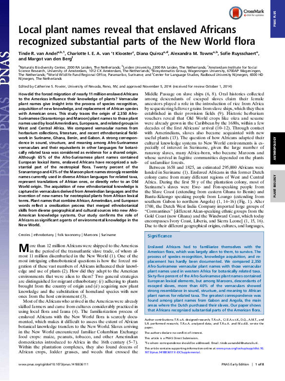 (PDF) Local plant names reveal that enslaved Africans recognized ...