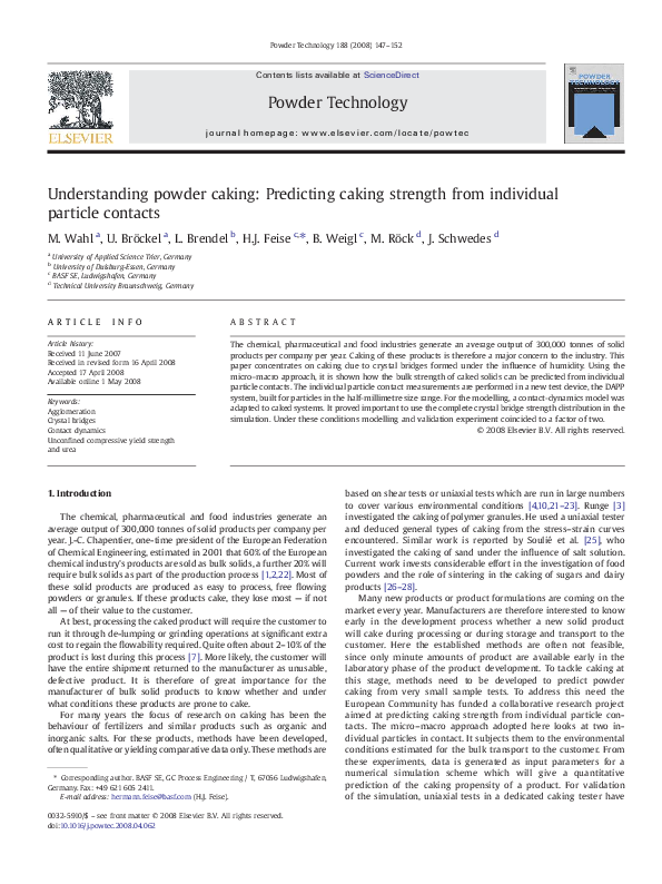 (PDF) Understanding powder caking: Predicting caking strength from ...