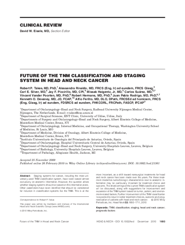 (PDF) Future of the TNM classification and staging system in head and neck cancer