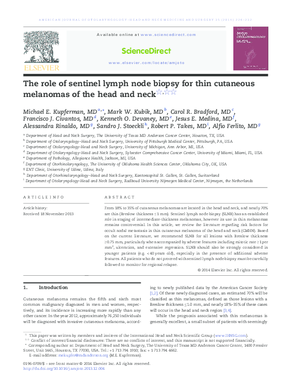 (PDF) The role of sentinel lymph node biopsy for thin cutaneous ...