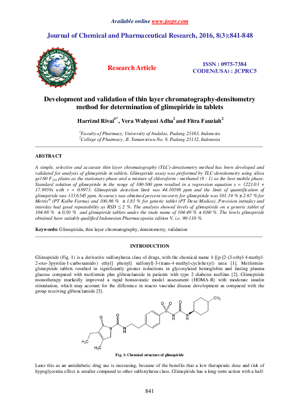 (PDF) Development and validation of thin layer chromatography-densitometry method for ...