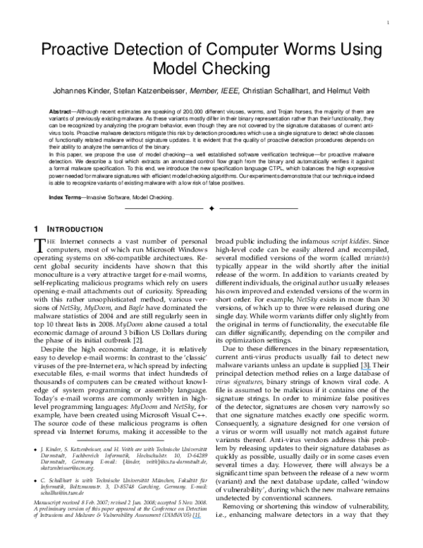Pdf Proactive Detection Of Computer Worms Using Model Checking