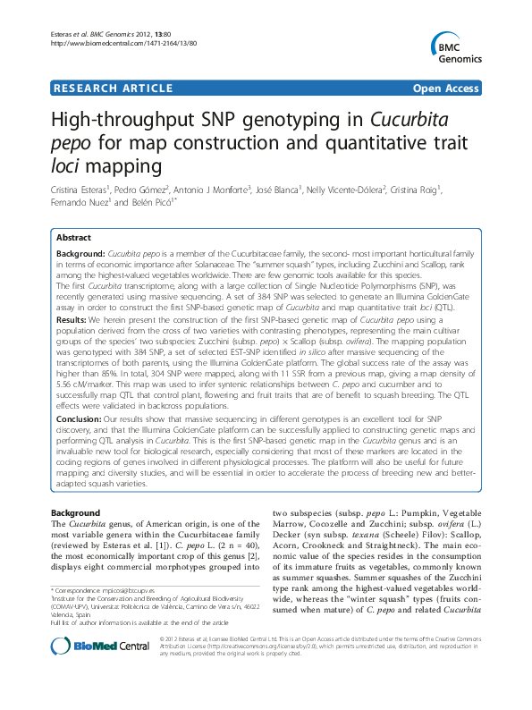(PDF) High-throughput SNP genotyping in Cucurbita pepo for map construction and quantitative ...