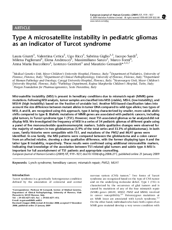 (PDF) Type A microsatellite instability in pediatric gliomas as an ...