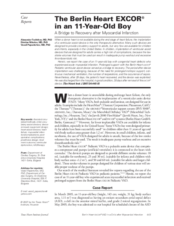 (PDF) The Berlin Heart EXCOR in an 11-year-old boy: a bridge to ...