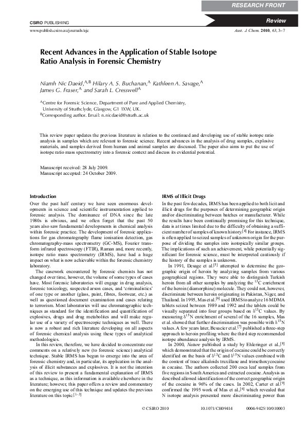 (PDF) Recent Advances in the Application of Stable Isotope Ratio ...
