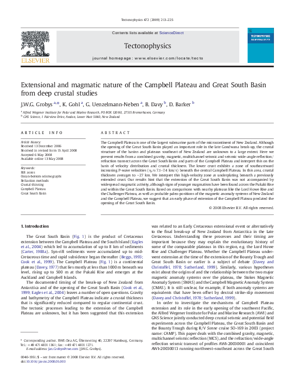 (PDF) Extensional and magmatic nature of the Campbell Plateau and Great ...