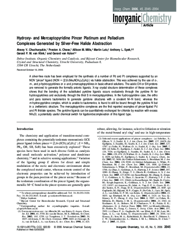 (PDF) Hydroxy- and Mercaptopyridine Pincer Platinum and Palladium ...