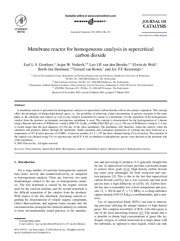 (PDF) Membrane reactor for homogeneous catalysis in supercritical ...