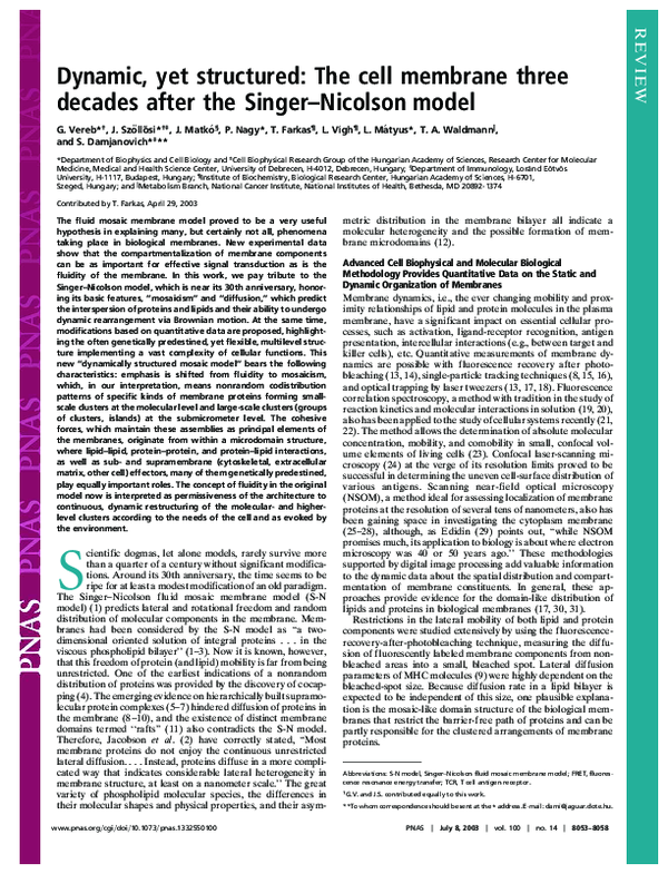 (PDF) Dynamic, yet structured: The cell membrane three decades after ...