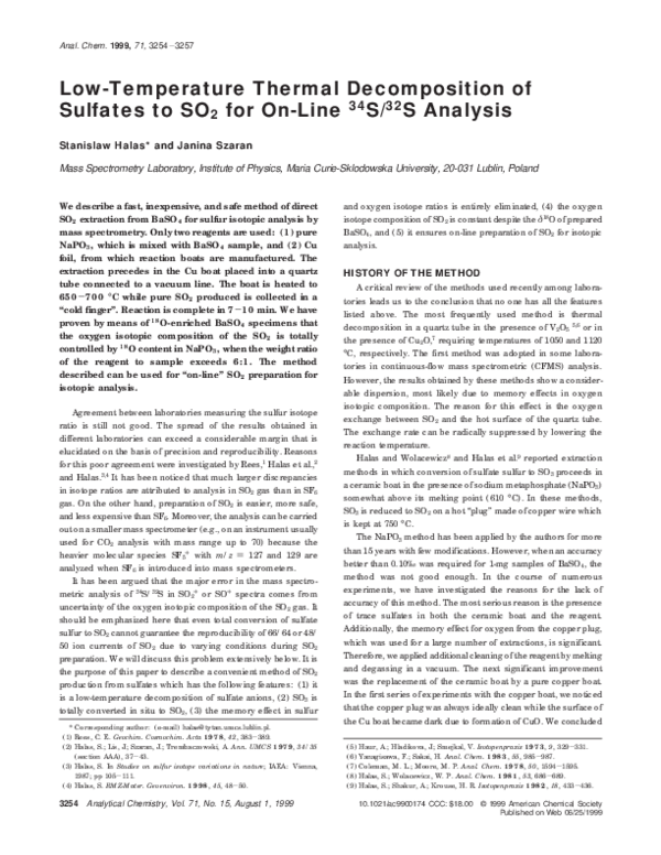 (PDF) Improved thermal decomposition of sulfates to SO2 and mass ...