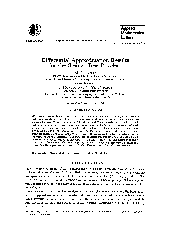 (PDF) Differential approximation results for the Steiner tree problem