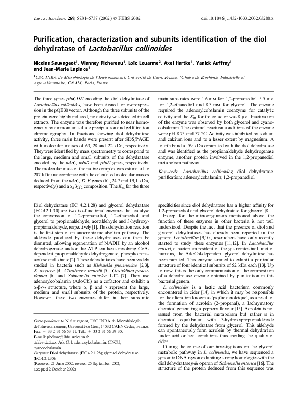 (PDF) Purification, characterization and subunits identification of the ...