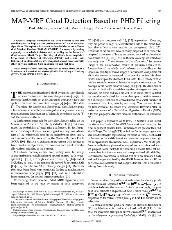 (PDF) MAP-MRF Cloud Detection Based on PHD Filtering