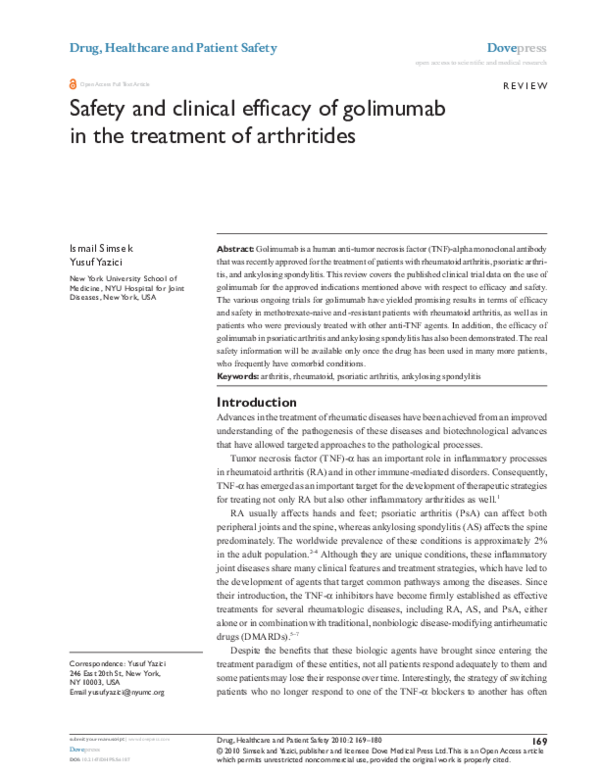 (PDF) Safety and clinical efficacy of golimumab in the treatment of arthritides