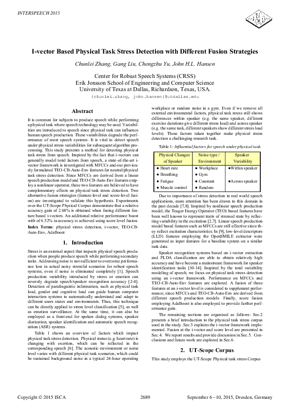 (PDF) I-vector Based Physical Task Stress Detection with Different ... (PDF) I-vector Based Physical Task Stress Detection with Different ...