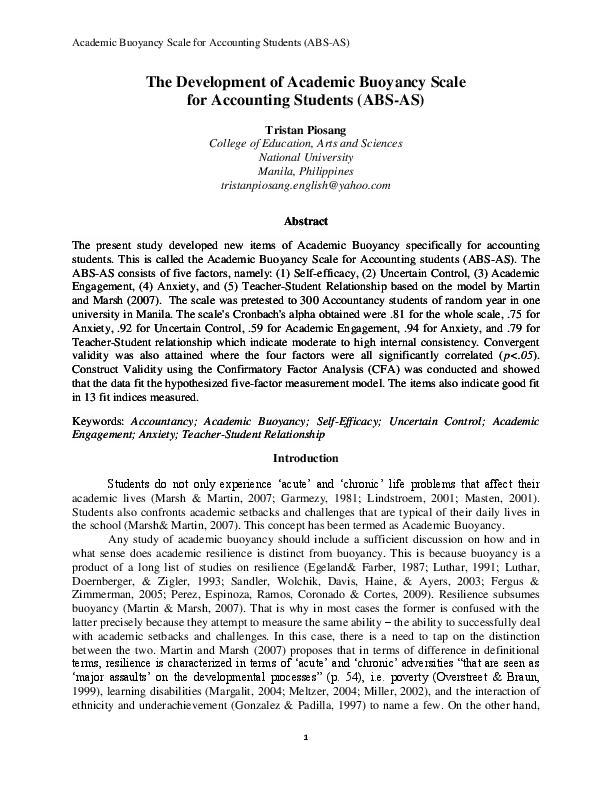 (PDF) The Development of Academic Buoyancy Scale for Accounting ...