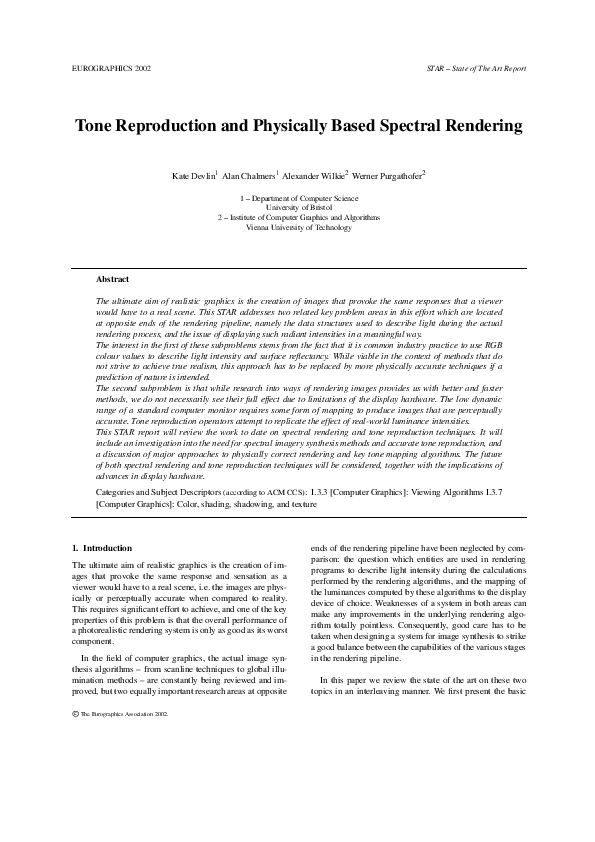 Pdf Tone Reproduction And Physically Based Spectral Rendering