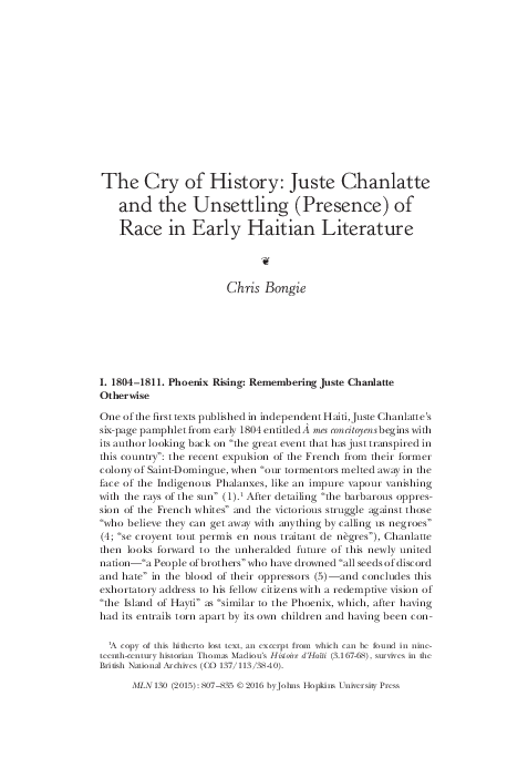 (PDF) "The Cry of History: Juste Chanlatte and the Unsettling (Presence ...