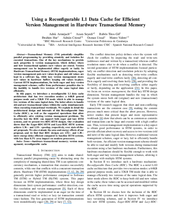 (PDF) Using a Reconfigurable L1 Data Cache for Efficient Version Management in Hardware ...