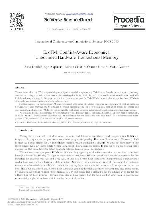 Pdf Ecotm Conflict Aware Economical Unbounded Hardware Transactional Memory