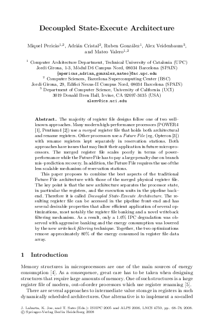 (PDF) Decoupled State-Execute Architecture