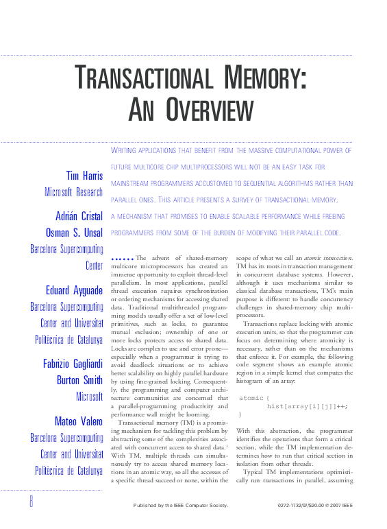 (PDF) Transactional Memory: An Overview