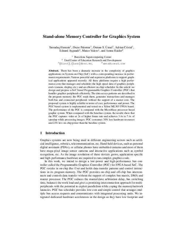 (PDF) Stand-Alone Memory Controller for Graphics System