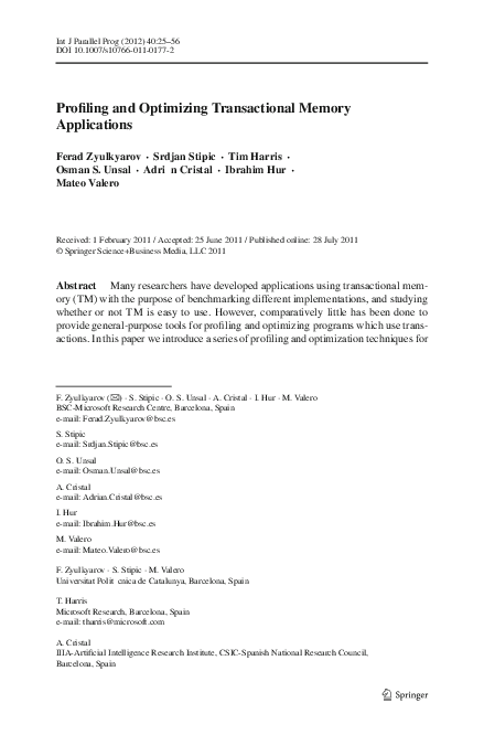(PDF) Profiling and Optimizing Transactional Memory Applications
