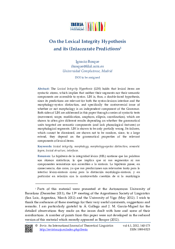On the Lexical Integrity Hypothesis and its (In)accurate Predictions