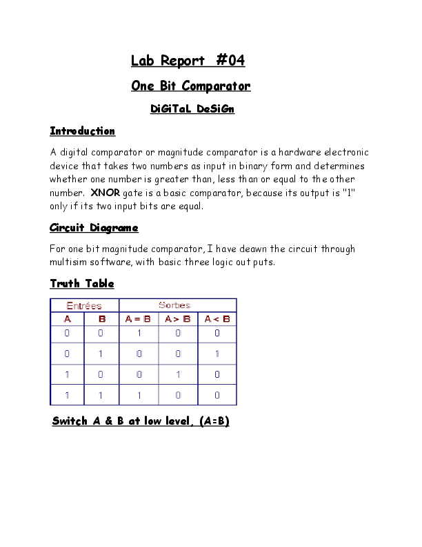 (DOC) 2-bit & 4-bit Comparator | awais ahmad - Academia.edu
