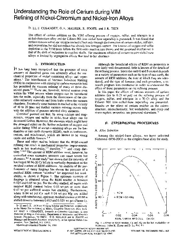 (PDF) Understanding the role of cerium during VIM refining of nickel ...
